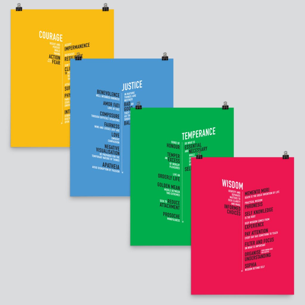 Stoic Virtues Colour 4 Poster Set - Cult Potato